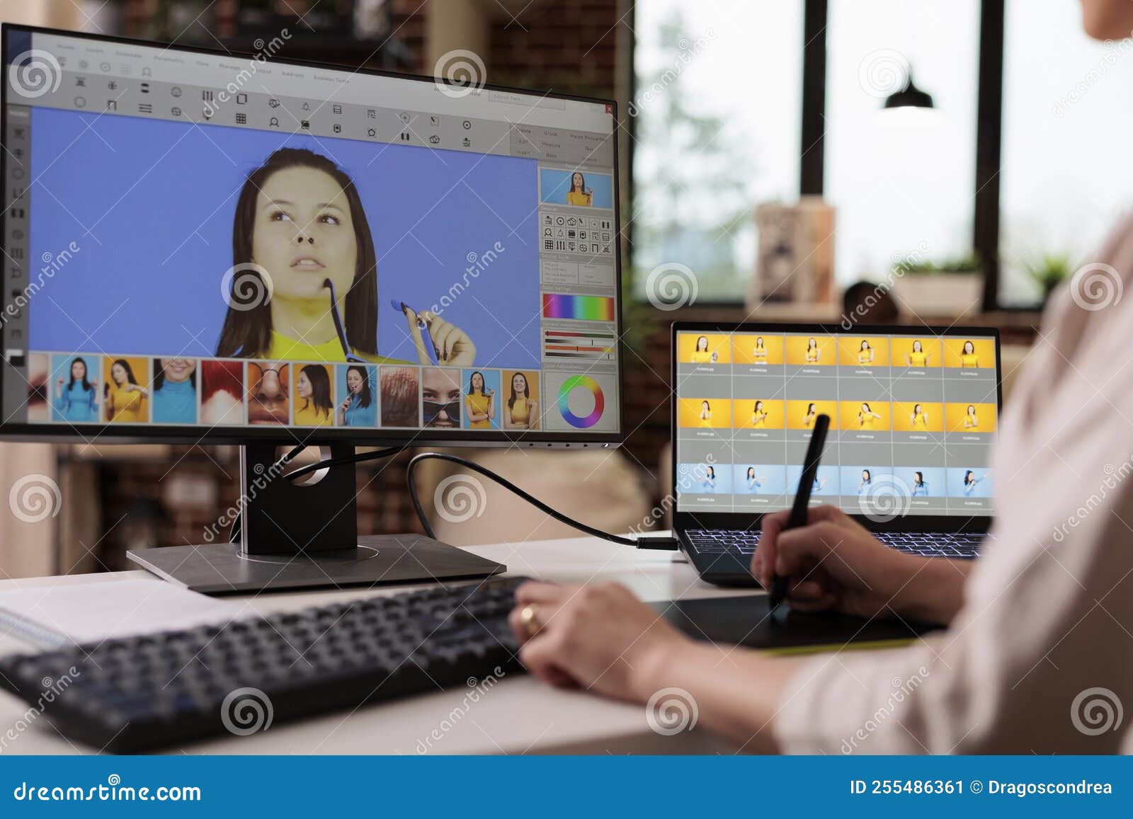 Creative Freelancer Editing Picture with Retouching Software Stock ...