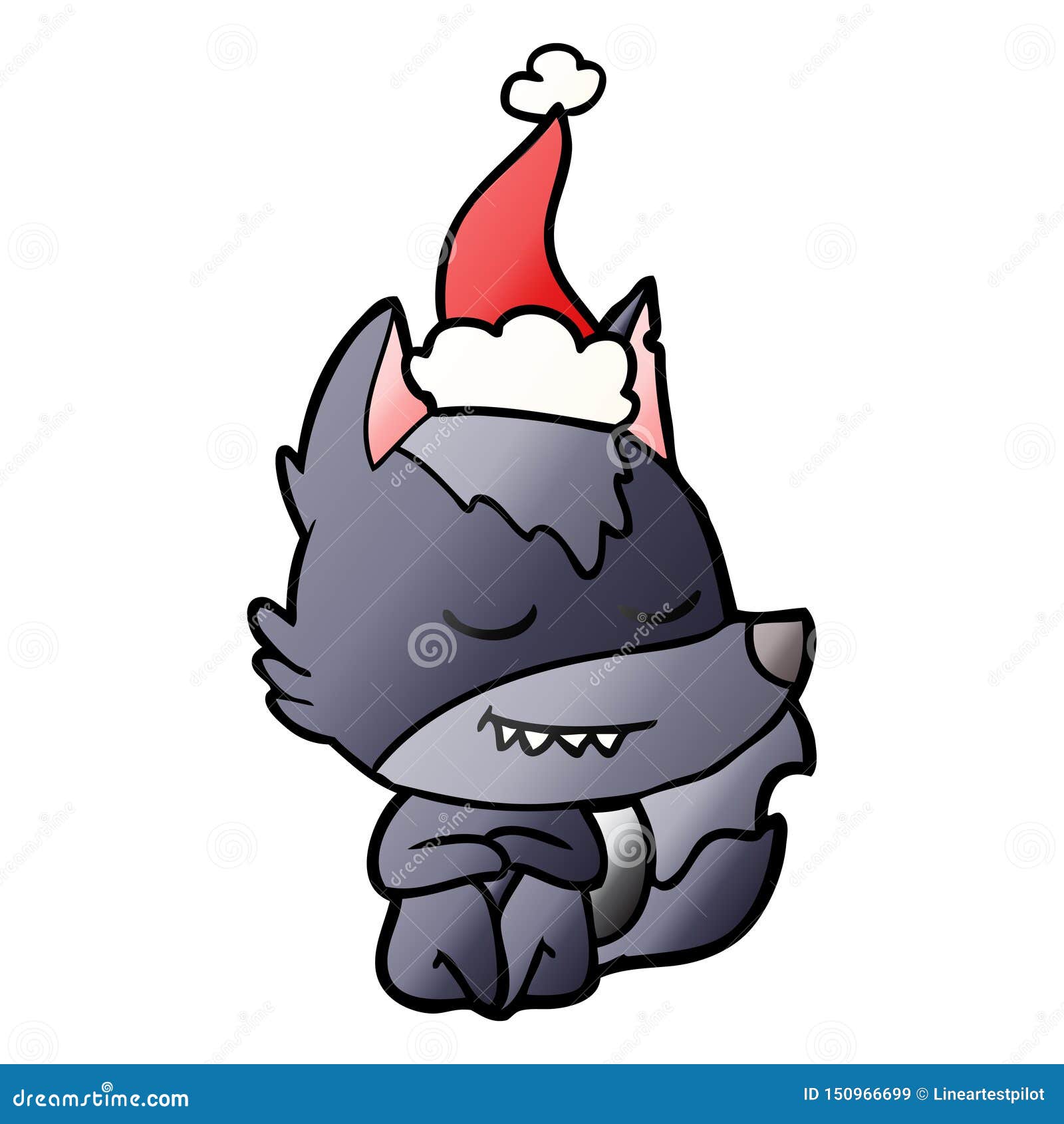 A Creative Friendly Gradient Cartoon of a Wolf Sitting Wearing Santa ...