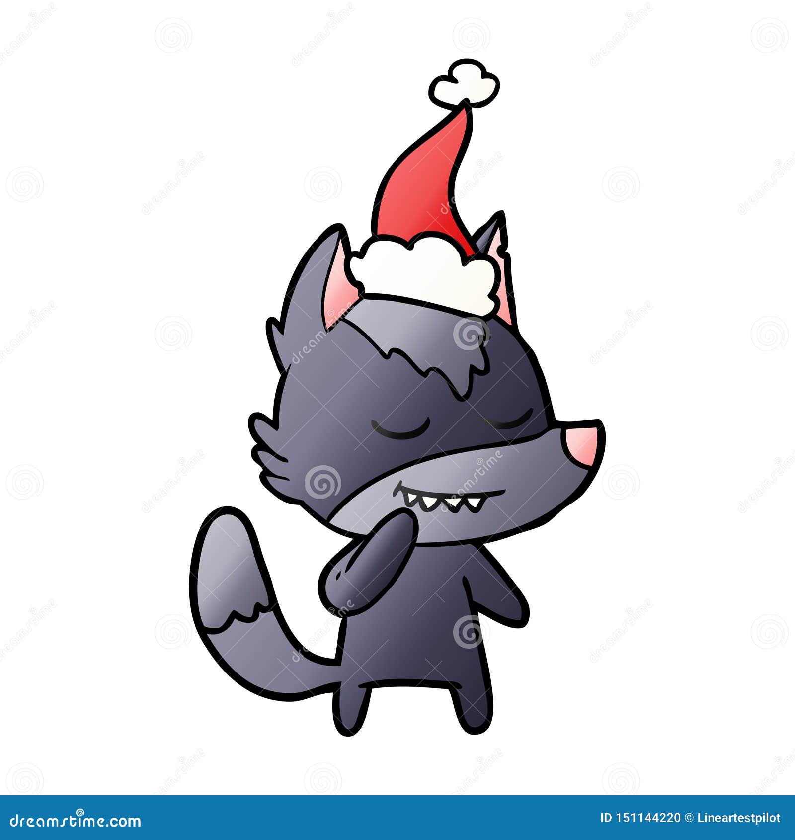A Creative Friendly Gradient Cartoon of a Wolf Wearing Santa Hat Stock ...