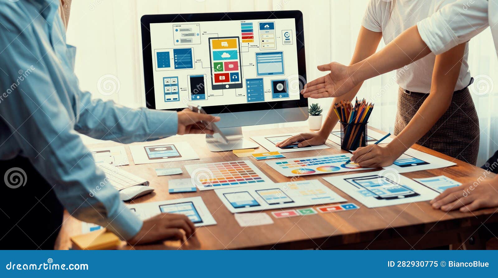 Creative Front-end Developer Brainstorming UI Design. Scrutinize Stock Image - Image of table ...