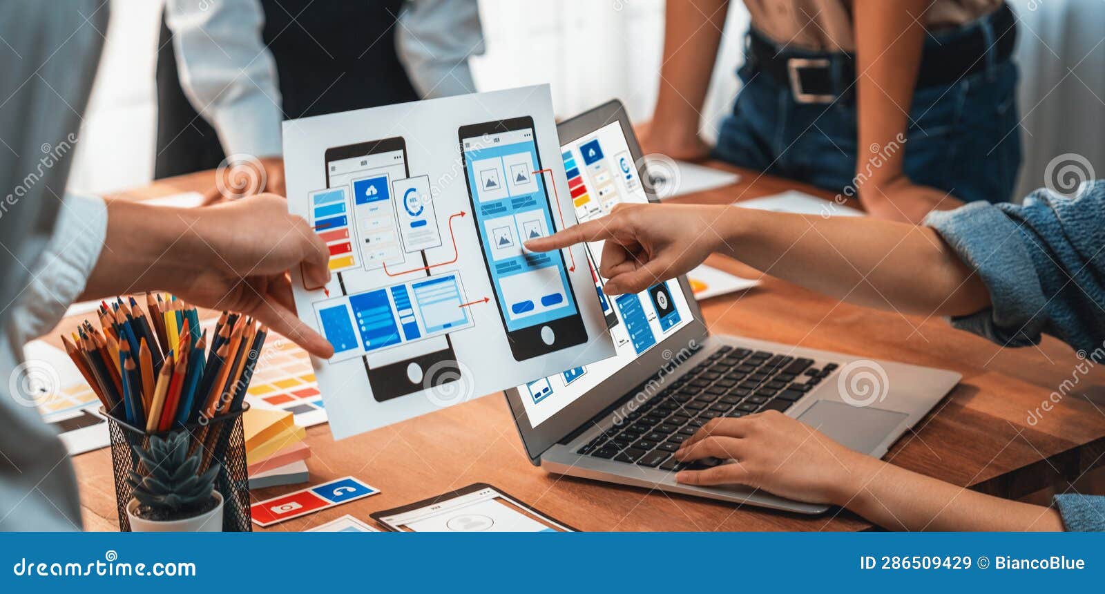 Creative Front-end Developer Brainstorming UI Design. Scrutinize Stock Image - Image of desk ...