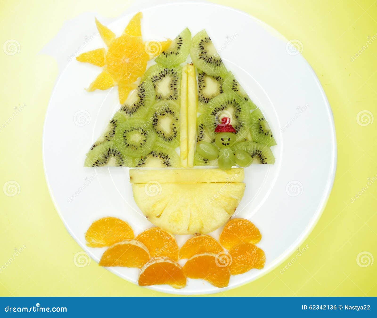 Creative Fruit Child Dessert Man Sailing in the Ship Form Stock Photo ...