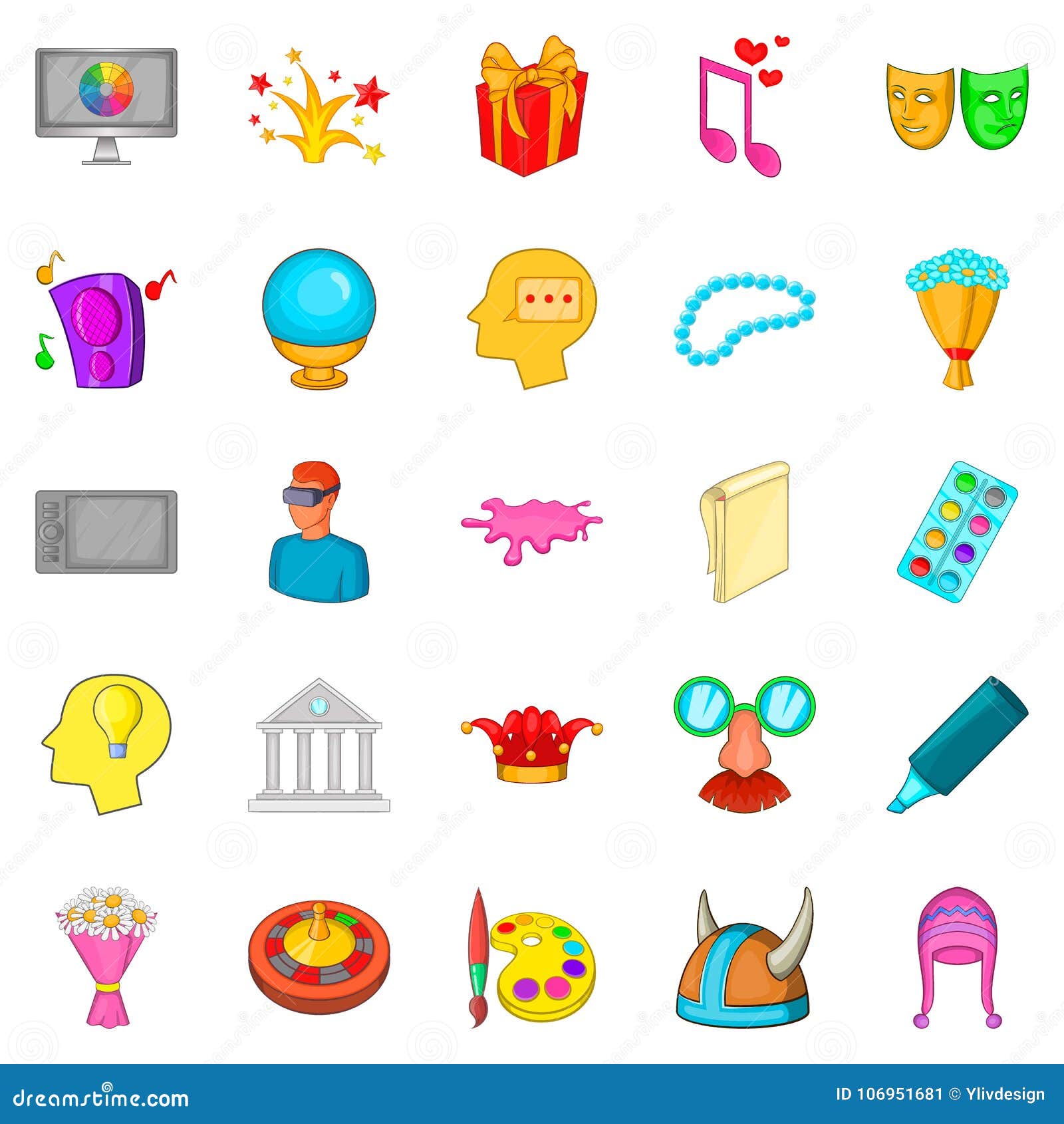 Creative Fun Icons Set, Cartoon Style Stock Vector - Illustration of ...