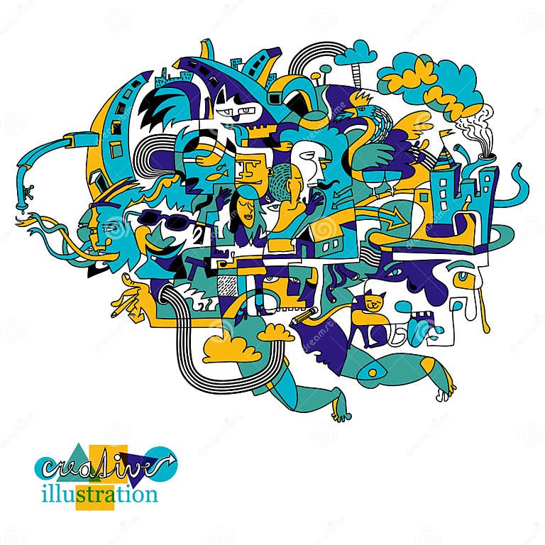 Creative Funky Illustration Stock Illustration - Illustration of cubism ...