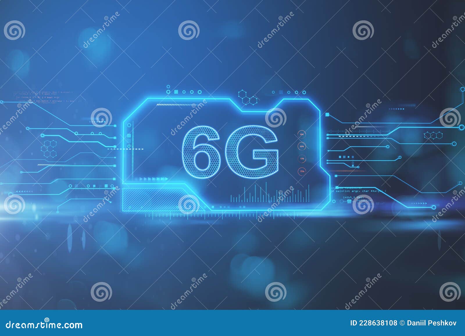 Creative 6G Chip Hologram on Background. Internet Speed and Futuristic ...