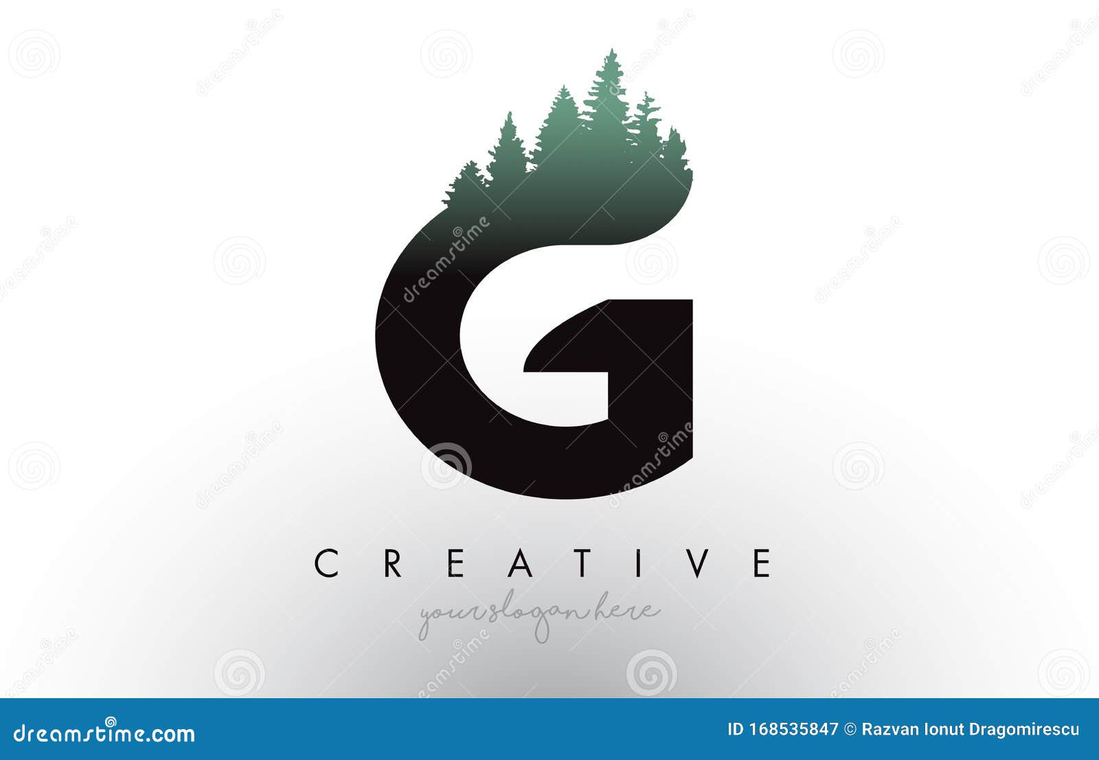 Creative G Letter Logo Idea with Pine Forest Trees. Letter G Design ...