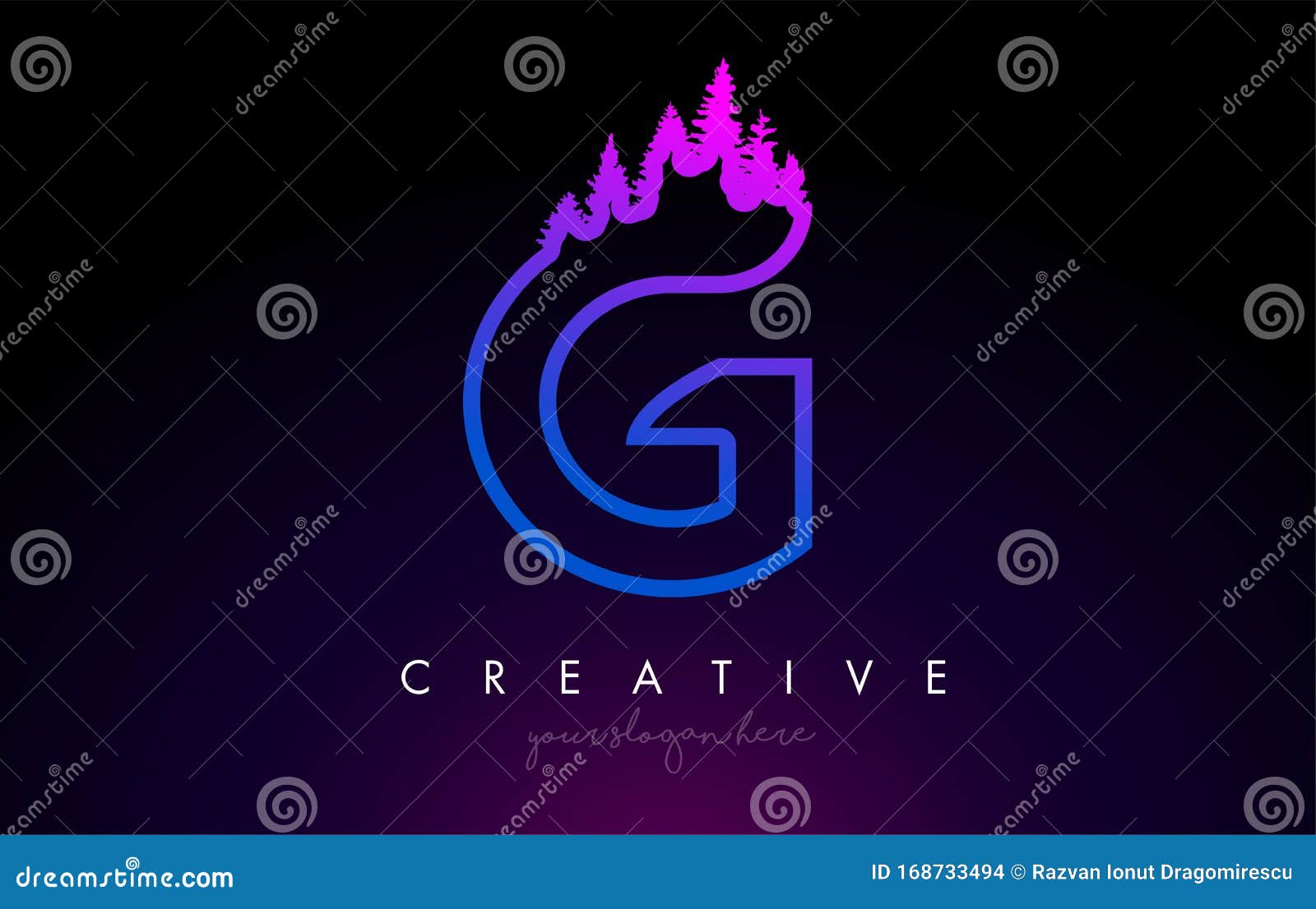 Creative G Letter Logo Idea with Pine Forest Trees. Letter G Design ...