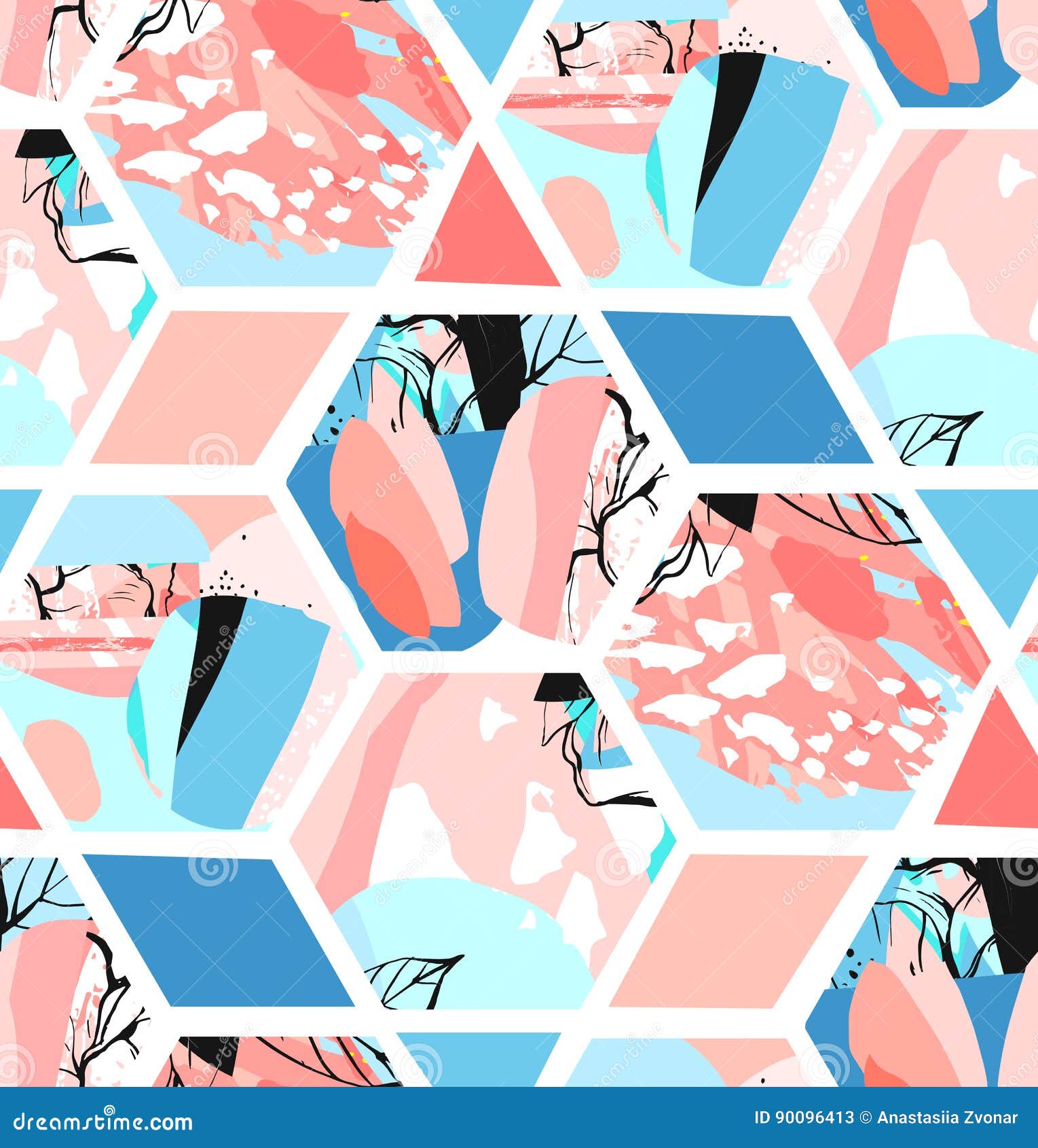 Creative Geometric Background with Floral Elements and Different ...