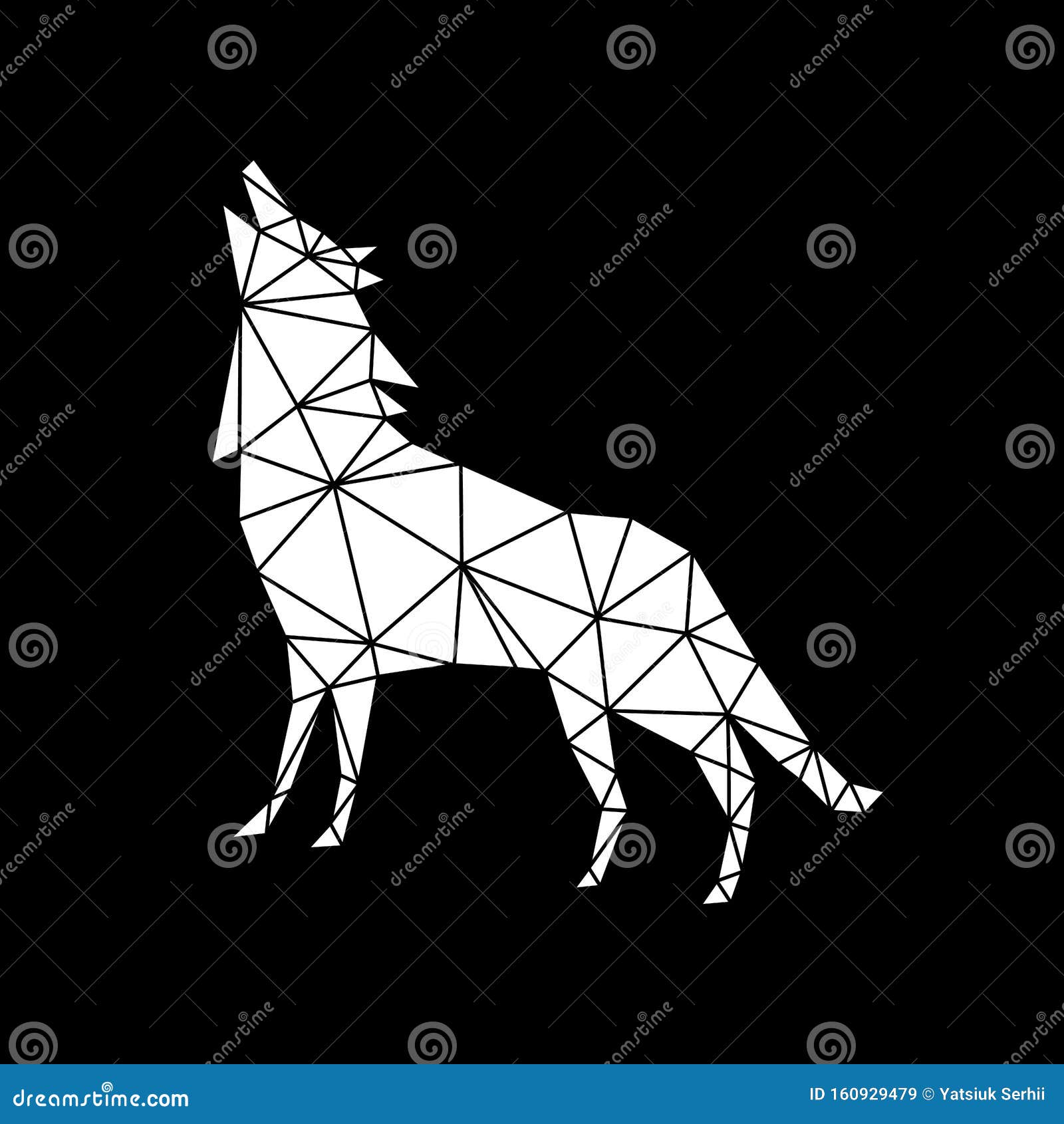 Creative Geometric Figure of a Howling Wolf from White Triangles on a ...