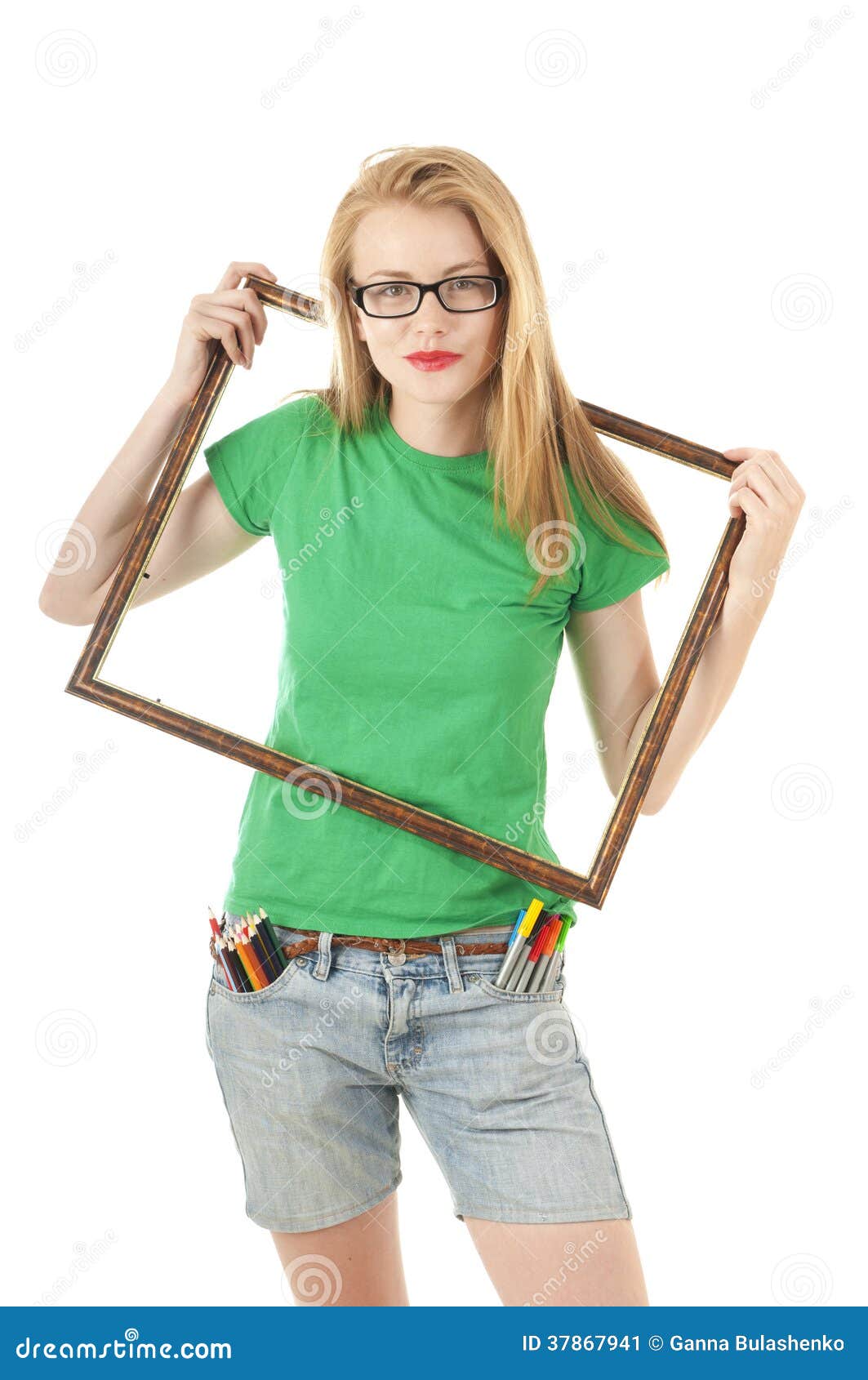 Creative Girl with Colored Pencils. Stock Image - Image of cheerful ...