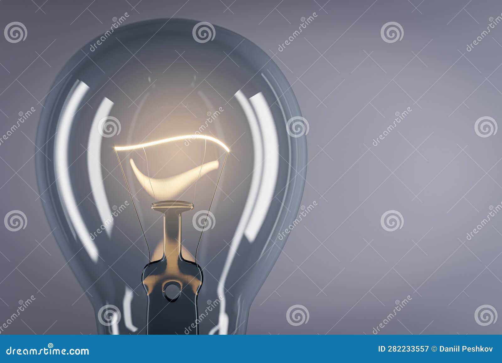 Creative Glass Bulb with Reflections and Mock Up Place on Gray Backdrop ...