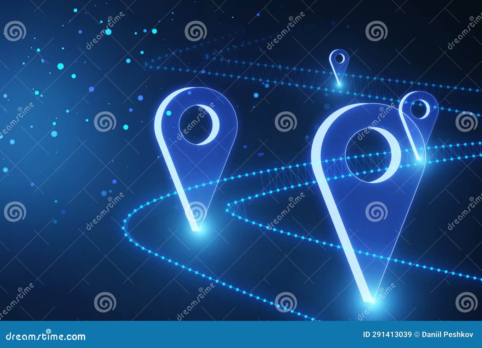 Creative Glowing Digital Geolocation Wallpaper. 3D Rendering Stock ...