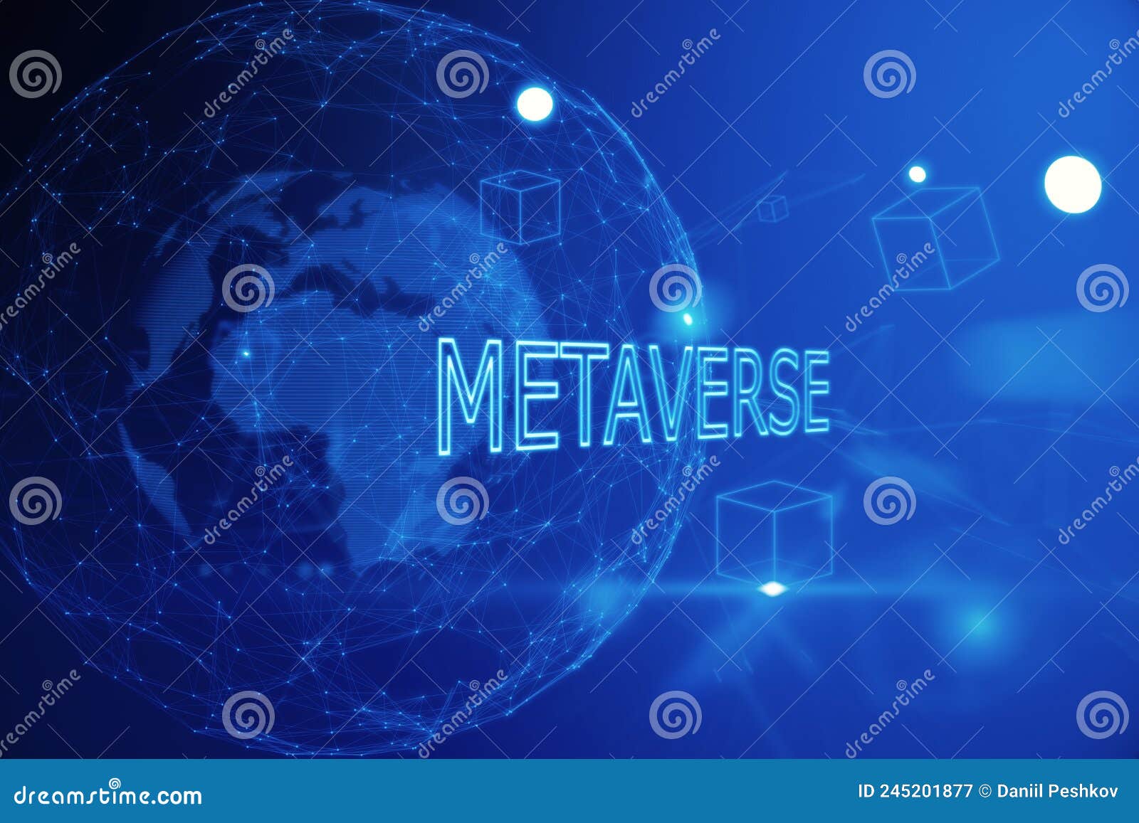 Creative Glowing Globe Metaverse Backdrop. Augmented Reality and Future ...