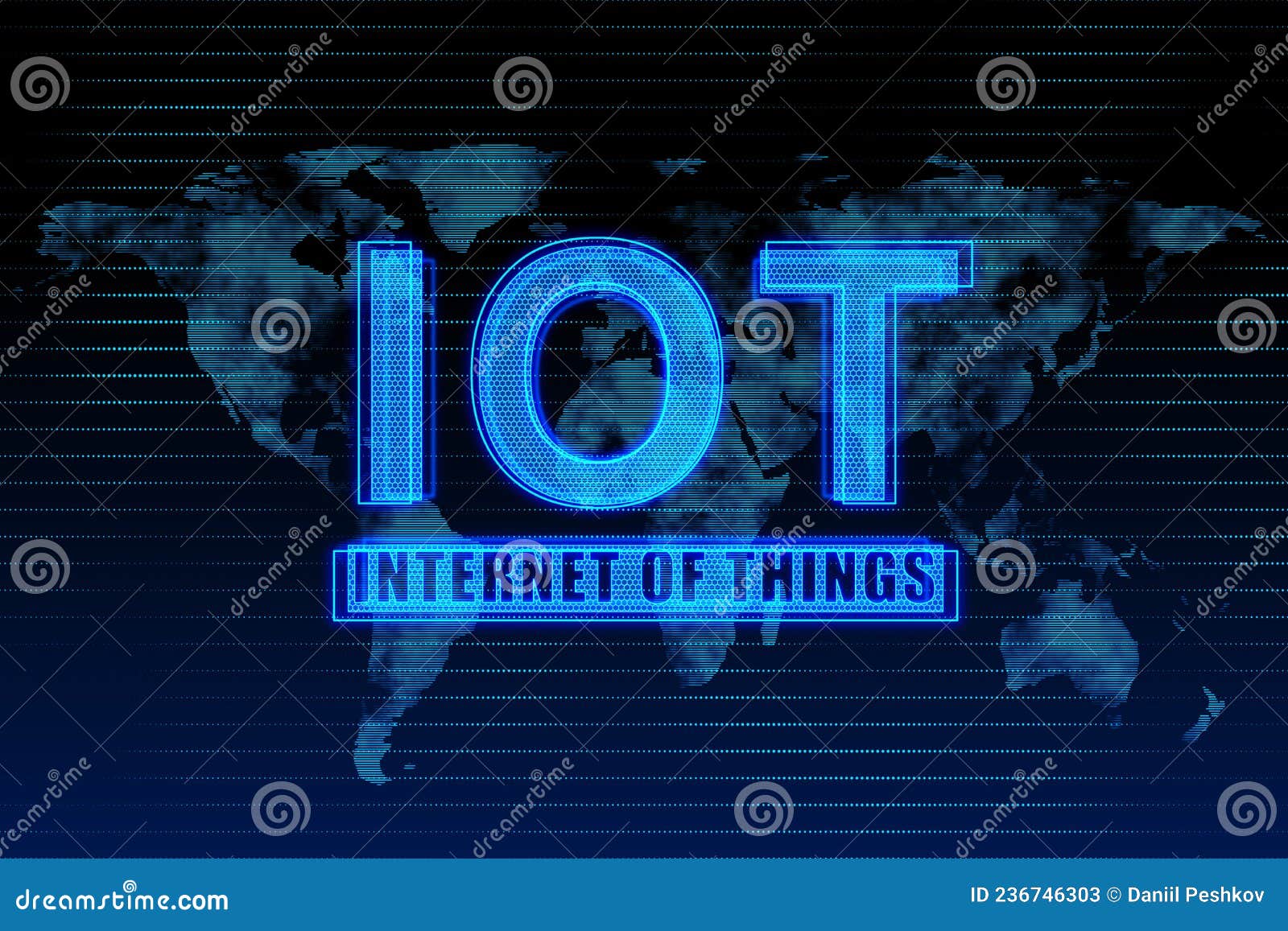 Creative Glowing Blue IOT Background with Map. Internet of Things ...