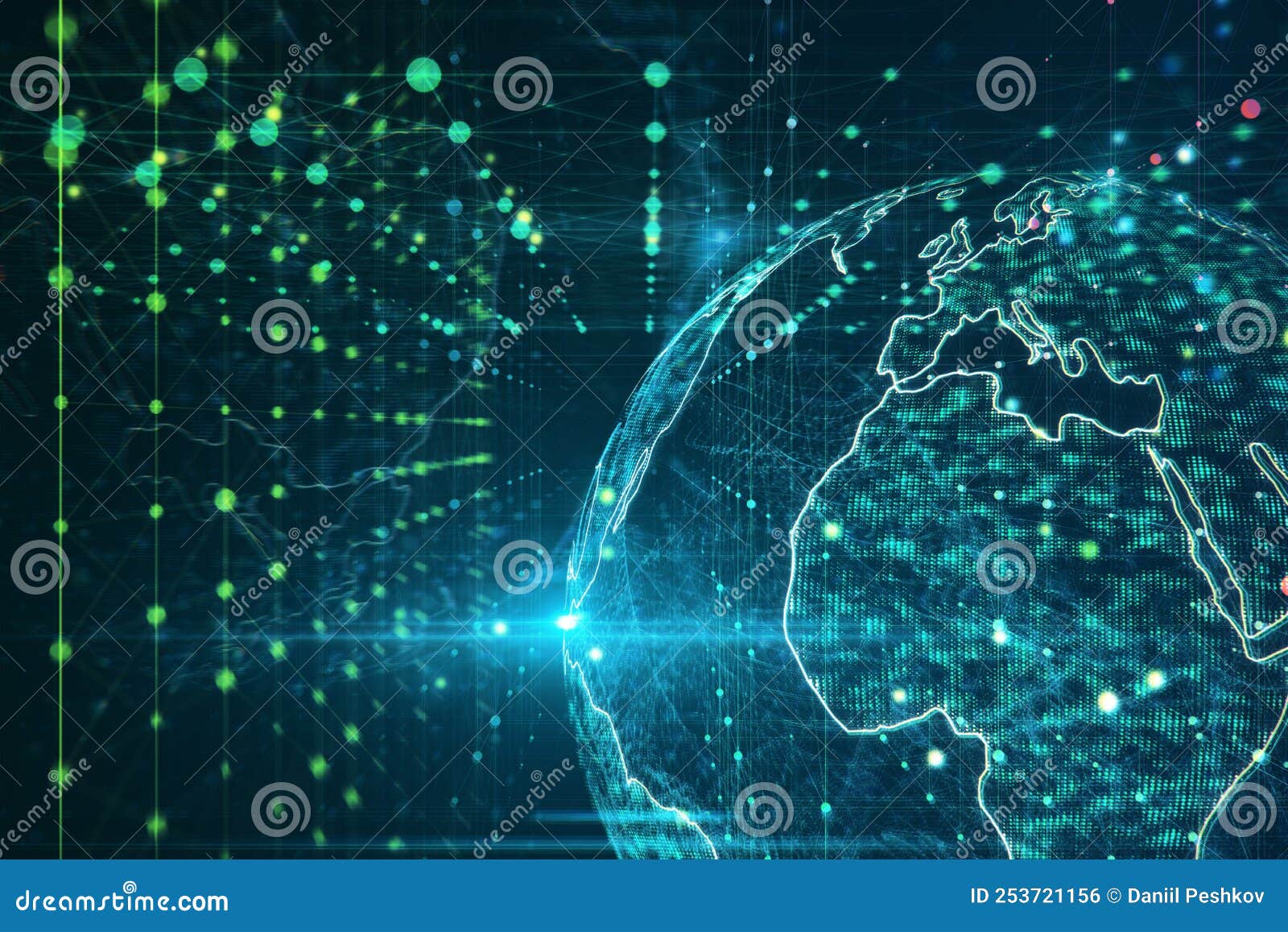 Creative Glowing Blue Metaverse Globe Hologram with Grid on Blurry ...