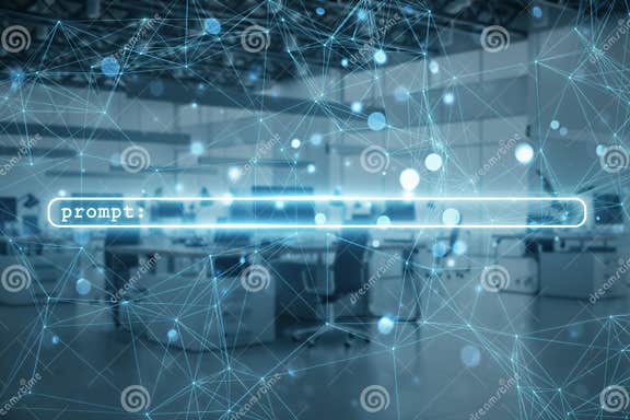 Creative Glowing Blue Search Bar on Blurry Polygonal Office Interior ...