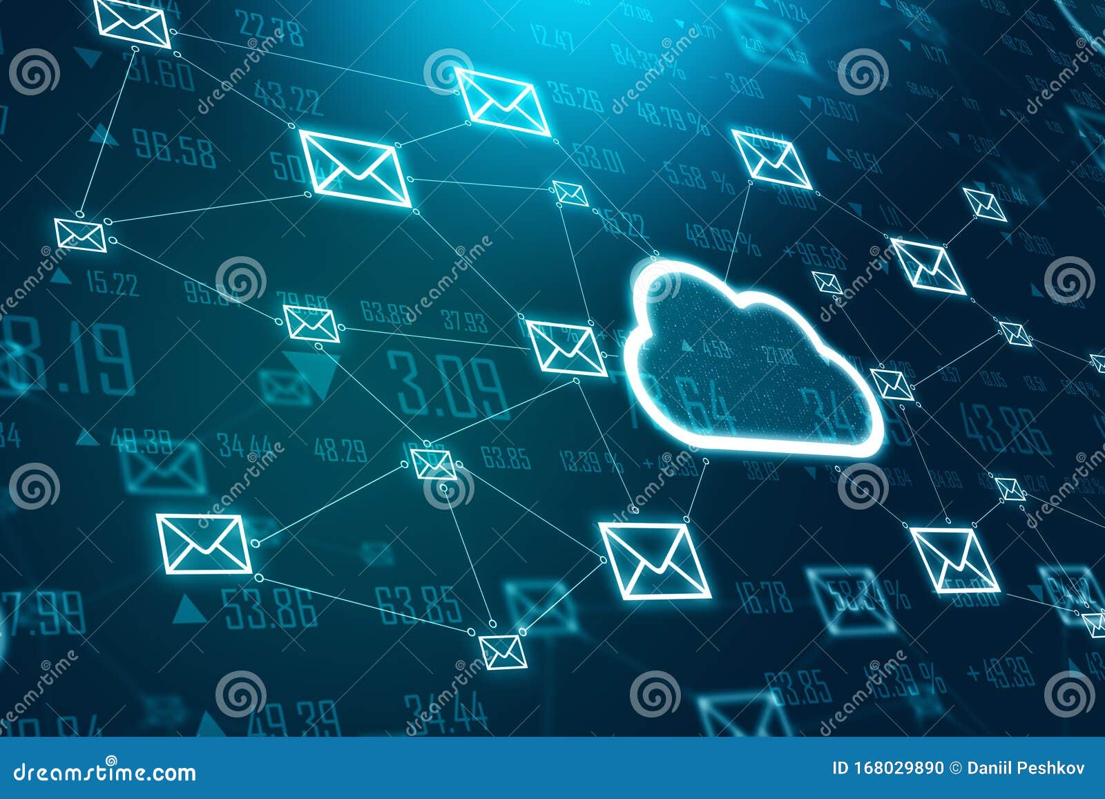 Creative Glowing Cloud Email Map Hologram Stock Illustration ...