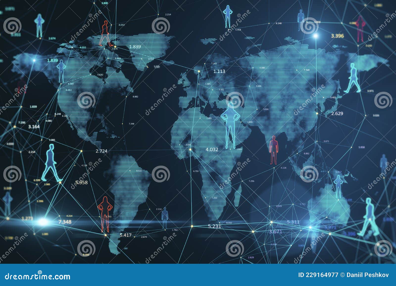 Creative Glowing Connected People Icons on Background with Map ...