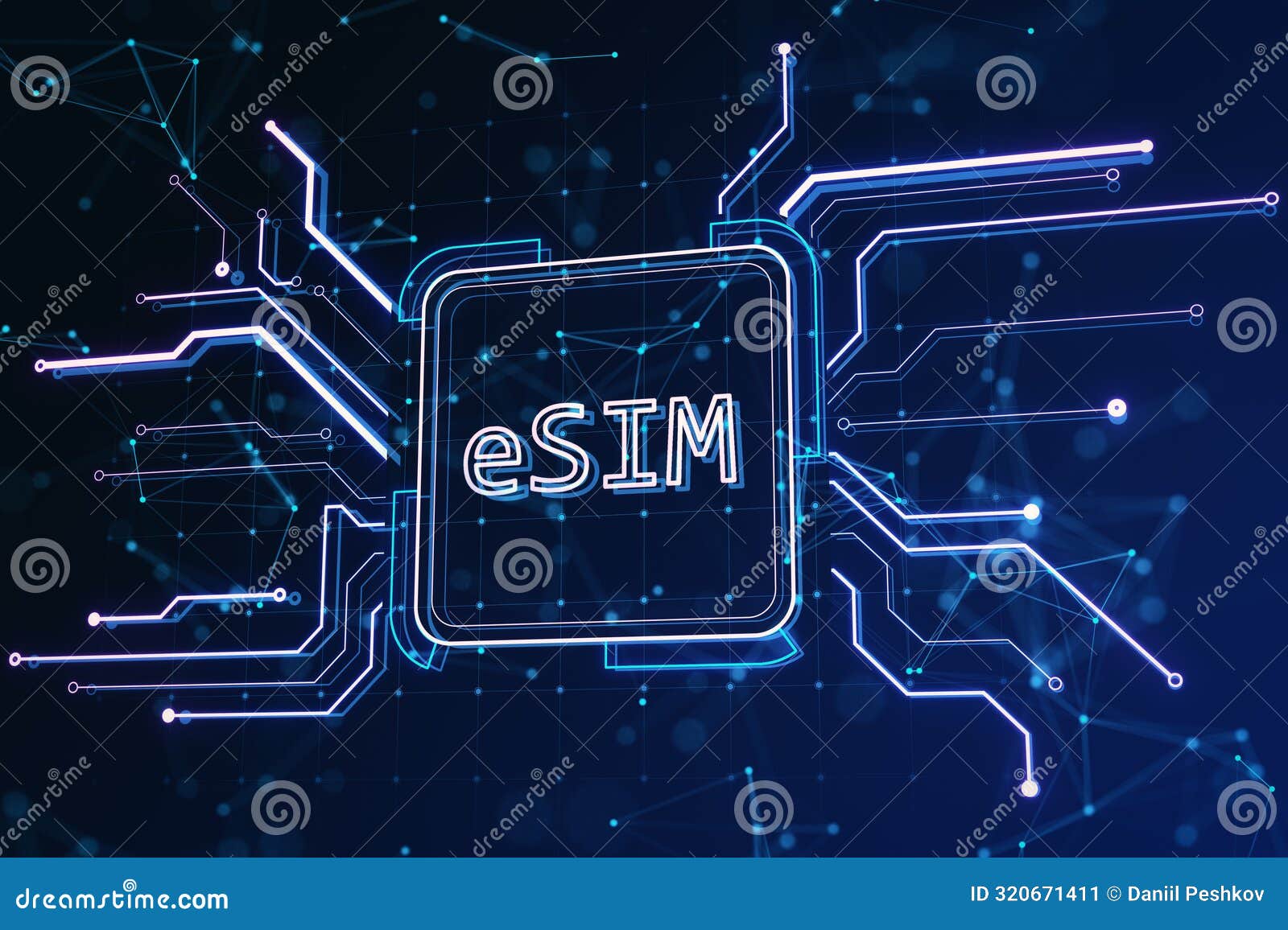 Creative Glowing ESim Hologram on Blurry Backdrop. Embedded Sim and ...