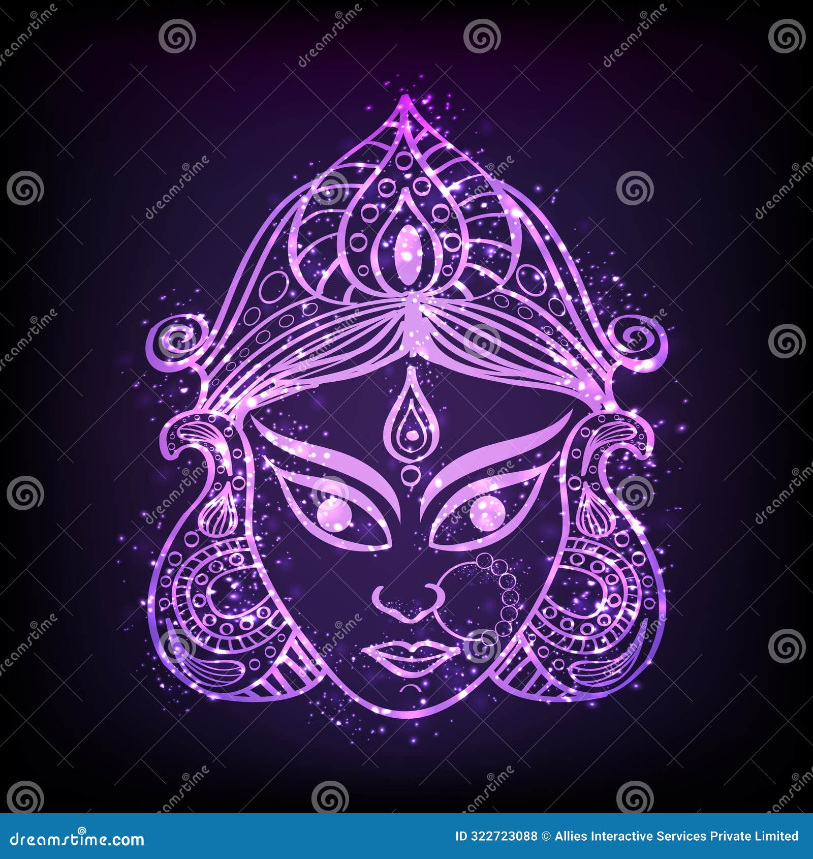 Creative Goddess Durga Face With Lights Effect On Dark Stock ...
