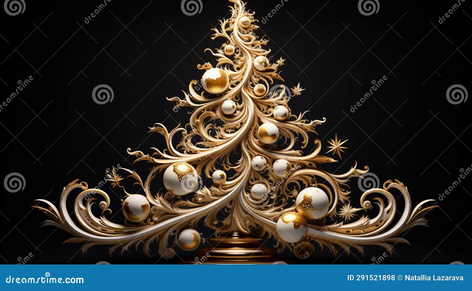 Creative Golden Baroque Christmas Tree on a Black Background Stock ...