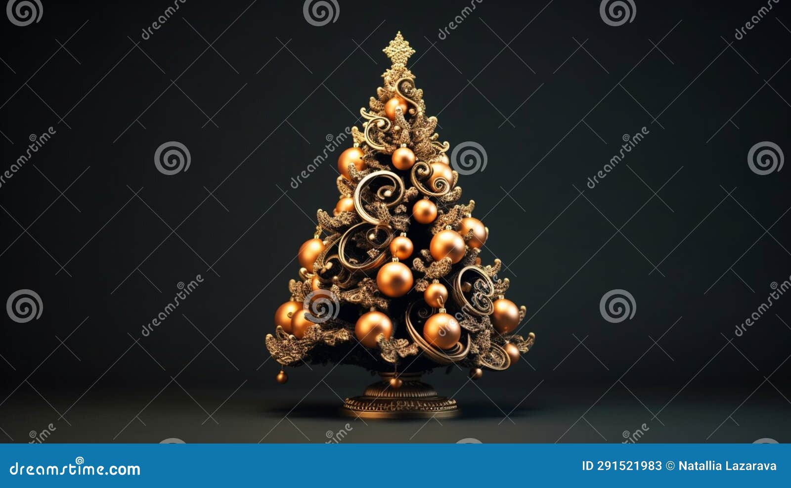 Creative Golden Baroque Christmas Tree on a Black Background Stock ...