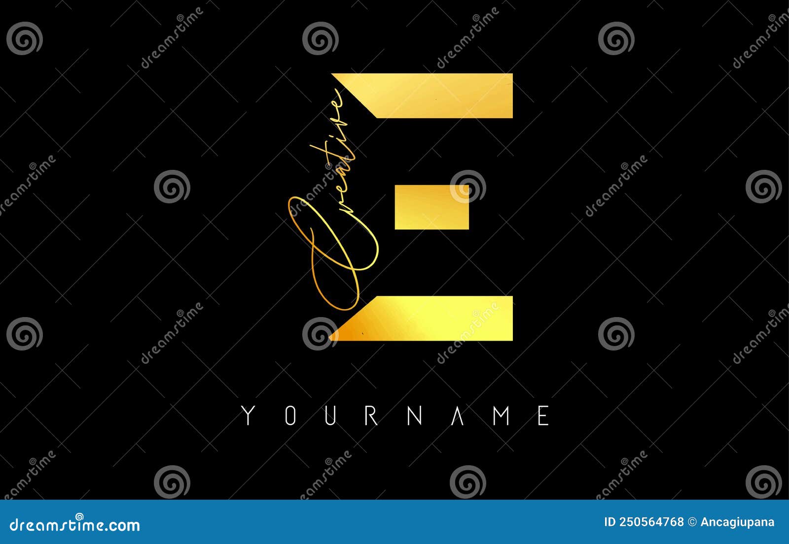 Creative Golden E Logo with Cuts and Handwritten Text Concept Design ...