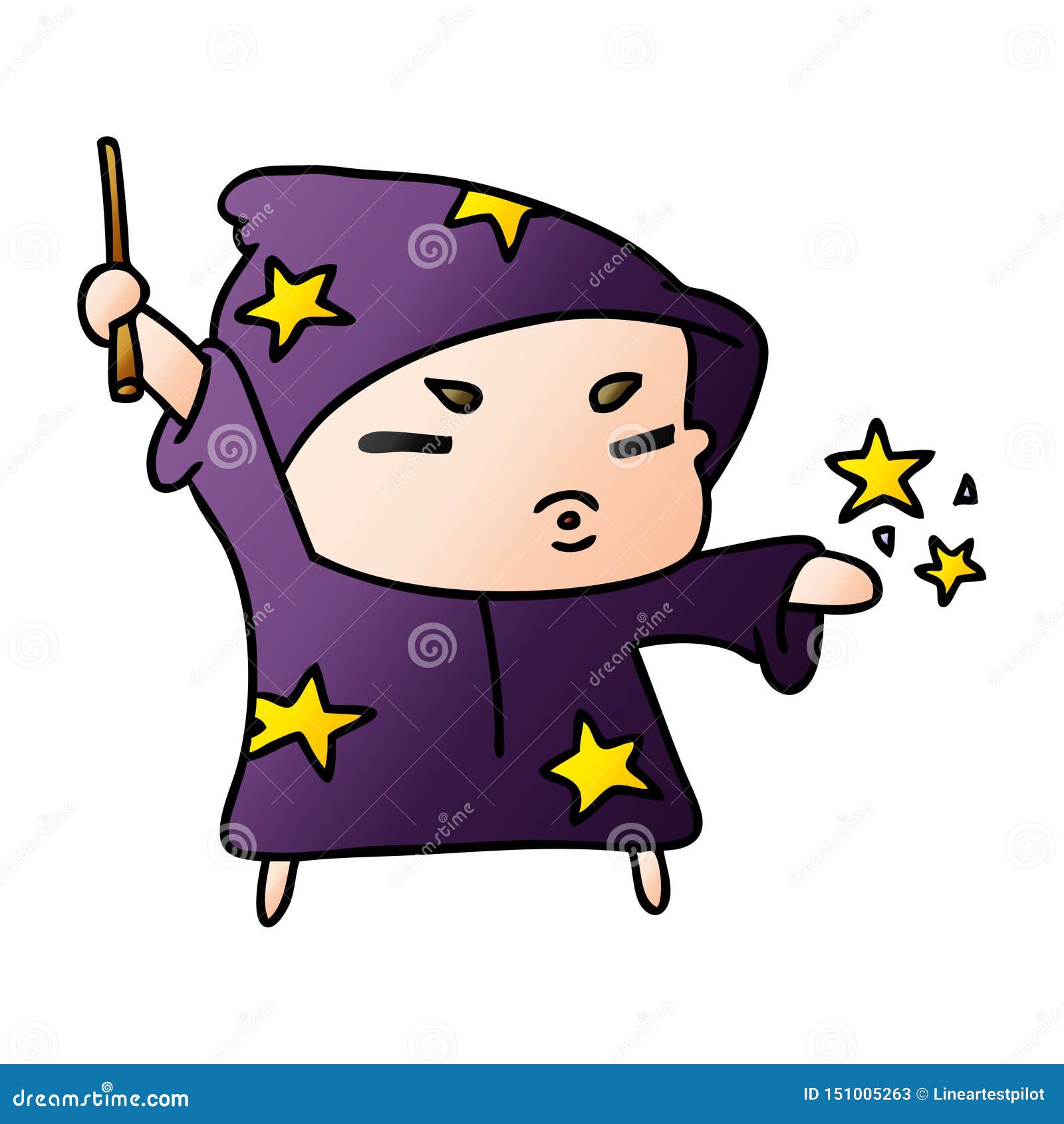 A Creative Gradient Cartoon Cute Kawaii Wizard Child Stock Vector ...