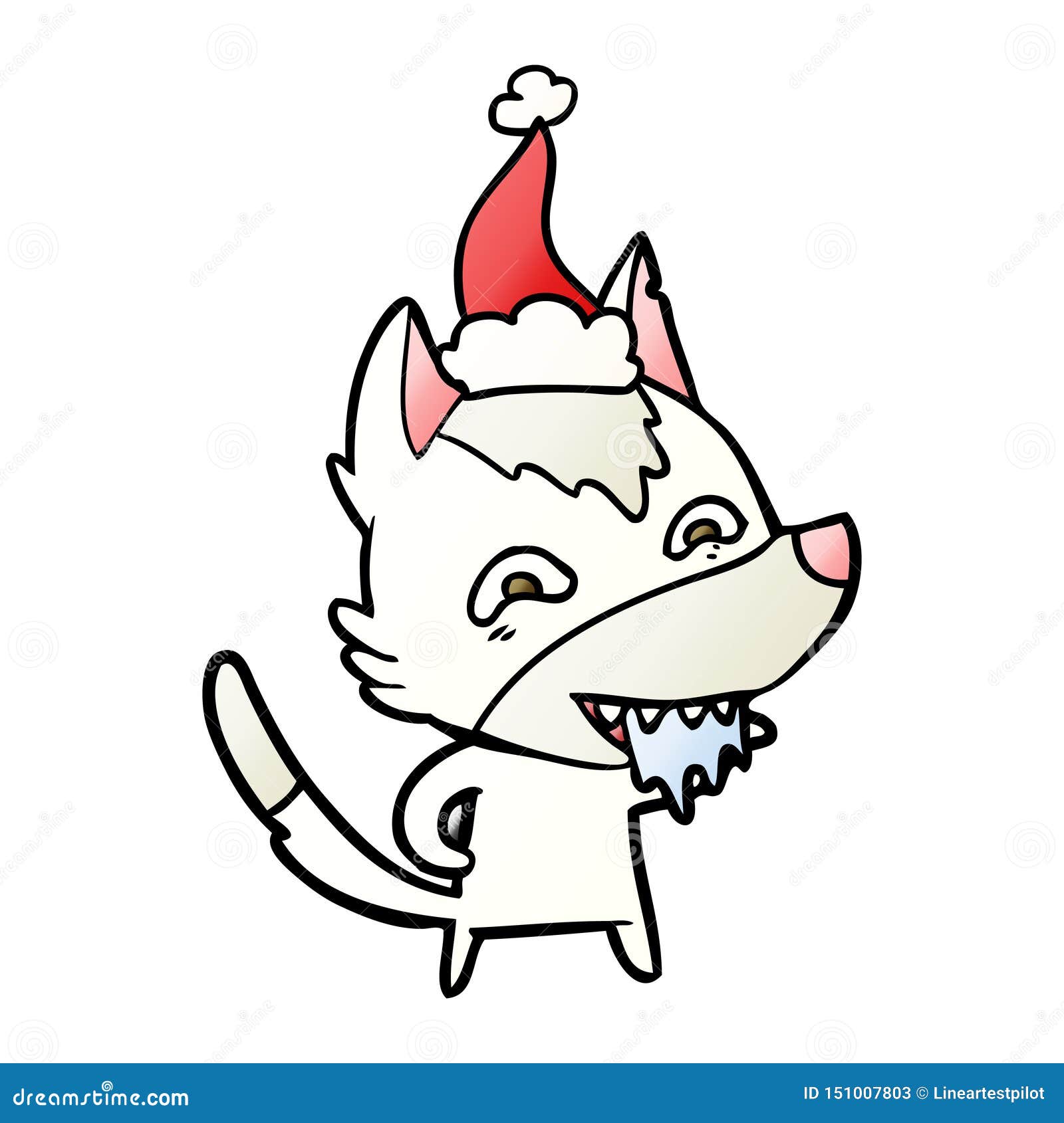 A Creative Gradient Cartoon of a Hungry Wolf Wearing Santa Hat Stock ...