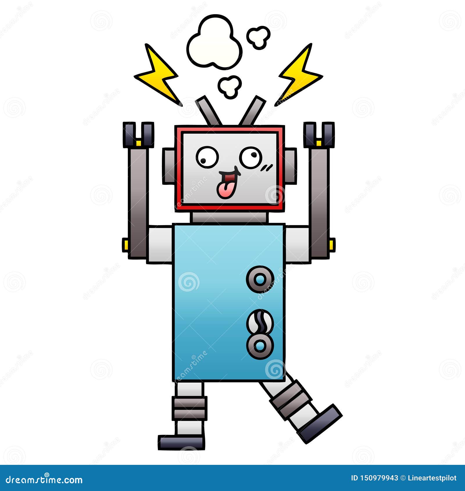 A Creative Gradient Shaded Cartoon Crazy Broken Robot Stock Vector - Illustration of malfunction ...