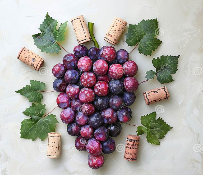 Creative Grape Cluster Made Using Wine Corks and Grapes with Green ...