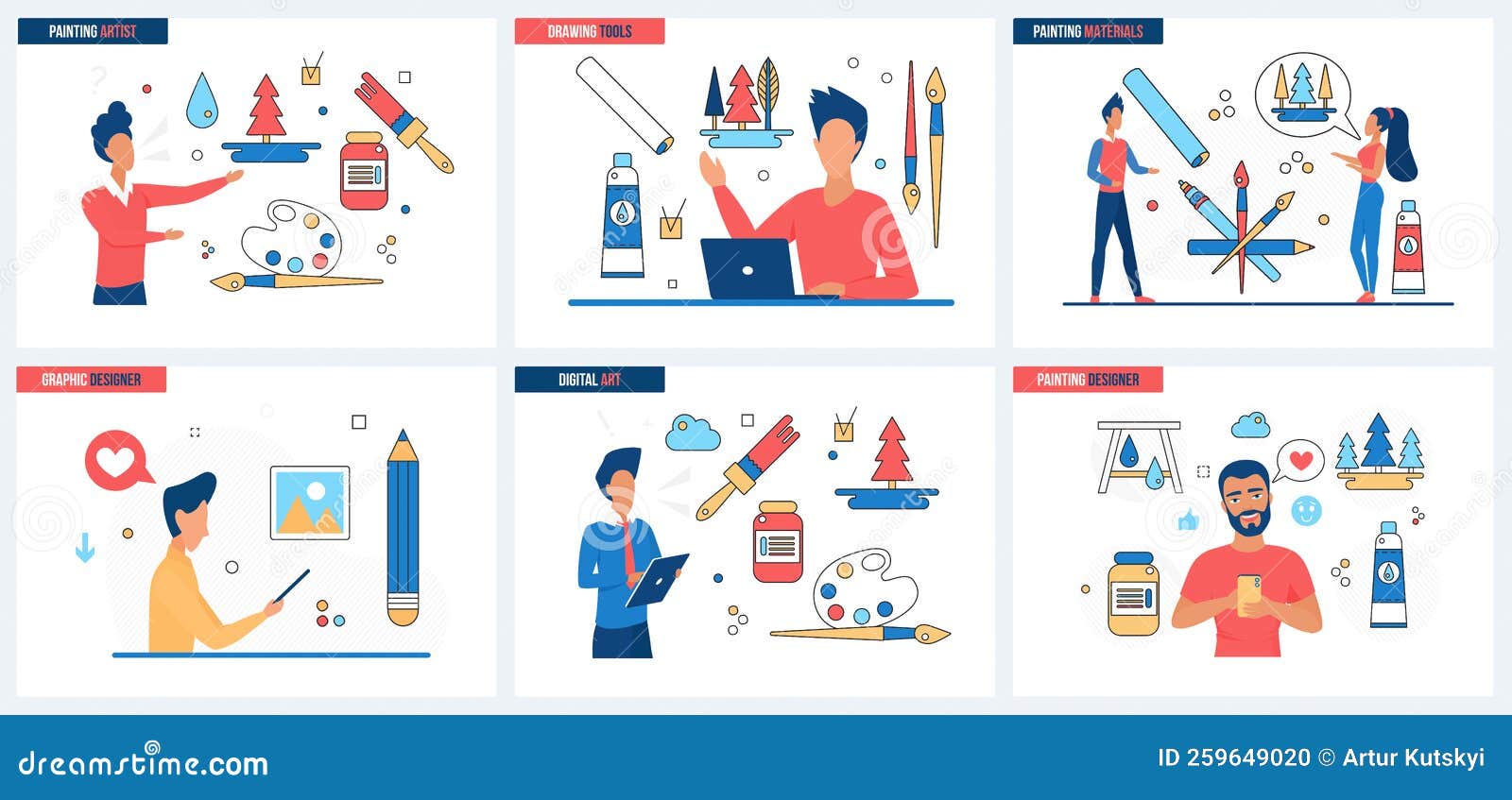 Creative Graphic Design Set, Freelancer Drawing with Digital Tools To ...