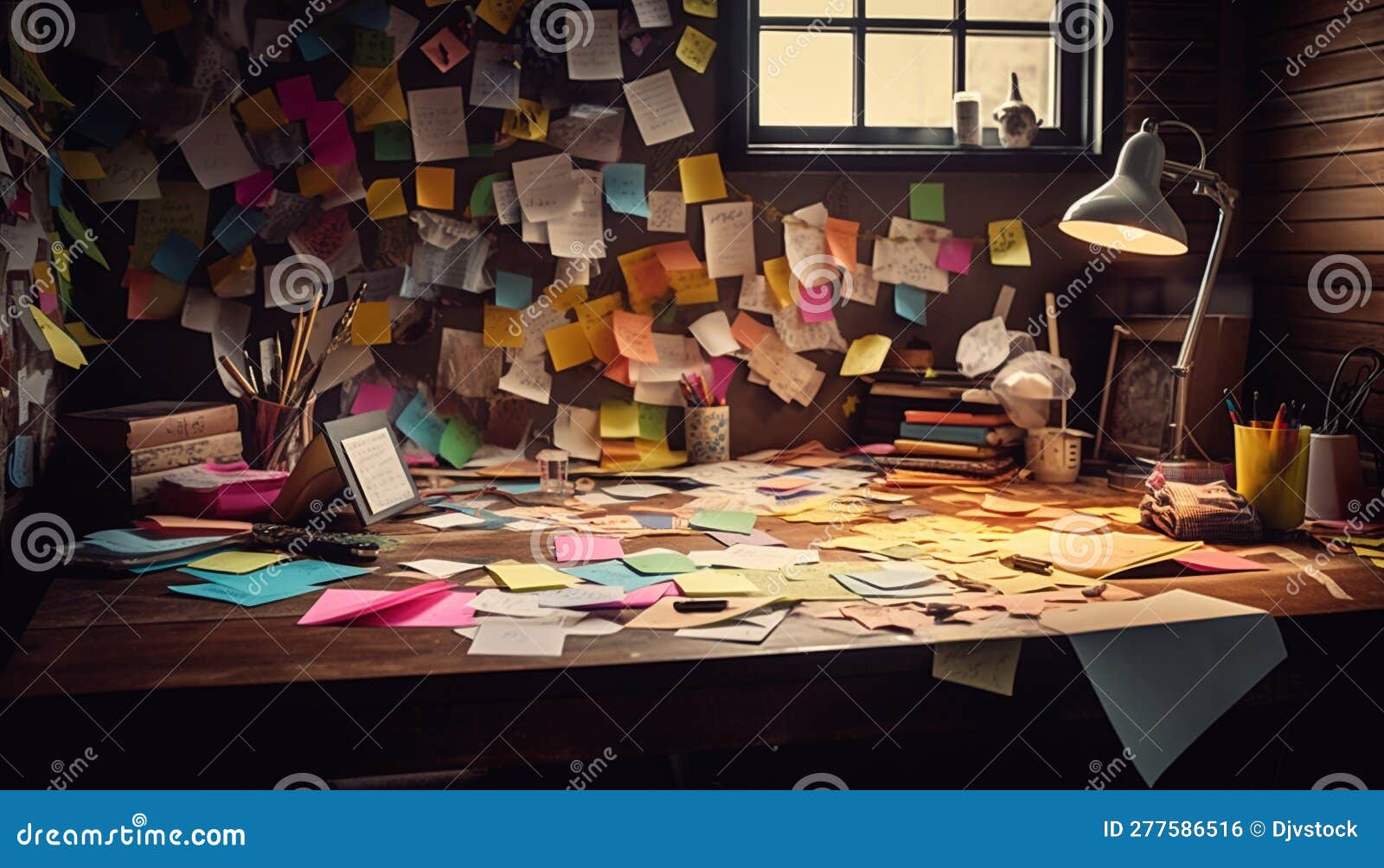 Creative Graphic Designer Brainstorming Ideas on Messy Desk with ...