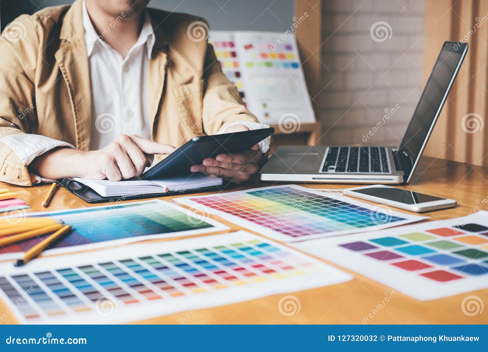 Creative Graphic Designer Using Graphics Tablet To Choosing Colo Stock ...