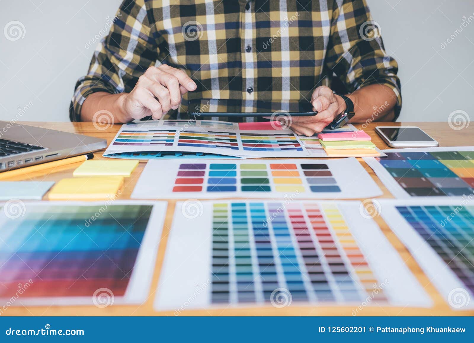 Creative Graphic Designer Using Graphics Tablet To Choosing Colo Stock ...