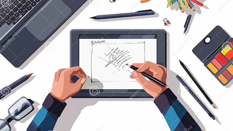 Creative Graphic Designer Using Tablet for Drawing Professionally Stock ...