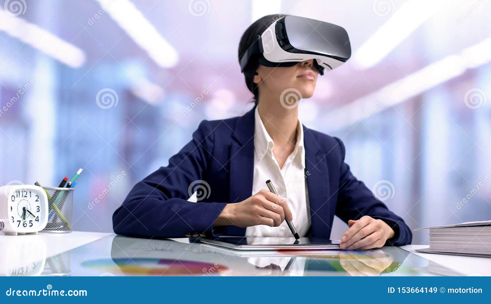 Creative Graphic Designer In Vr Goggles Drawing Tablet In Office ...