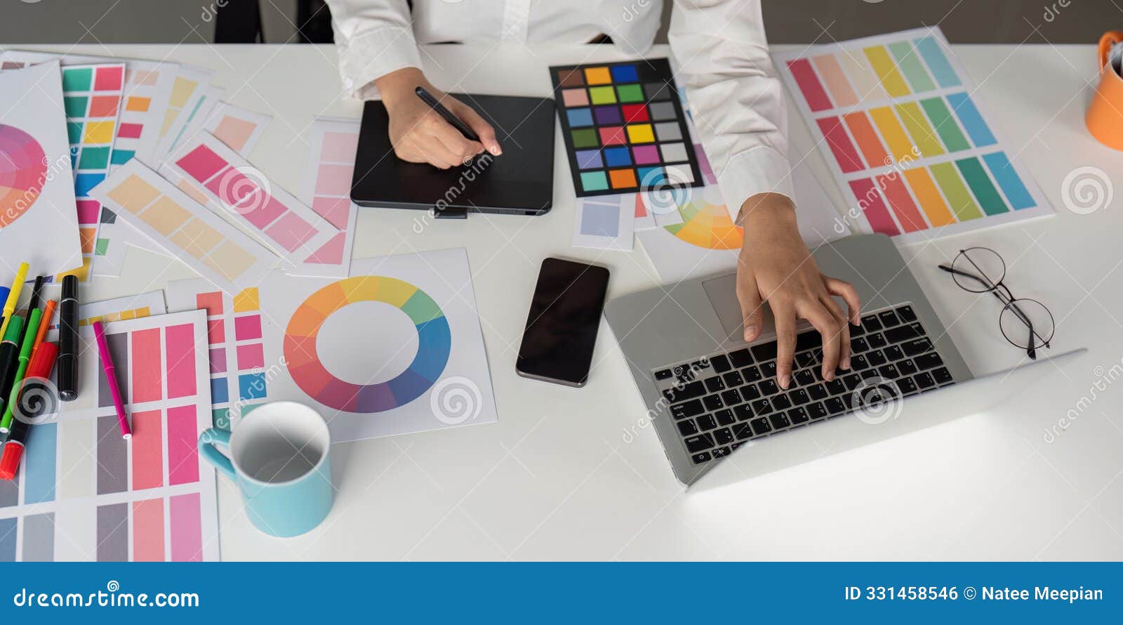 Creative Graphic Designer Working with Color Palettes and Digital Tools ...