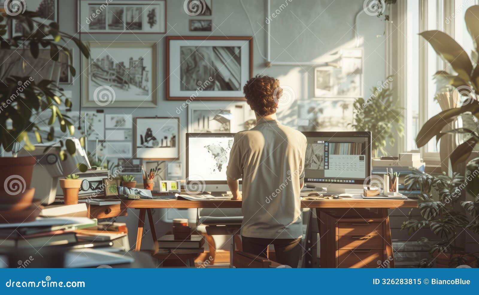 Creative Graphic Designer Working on Computer while Designing Product ...