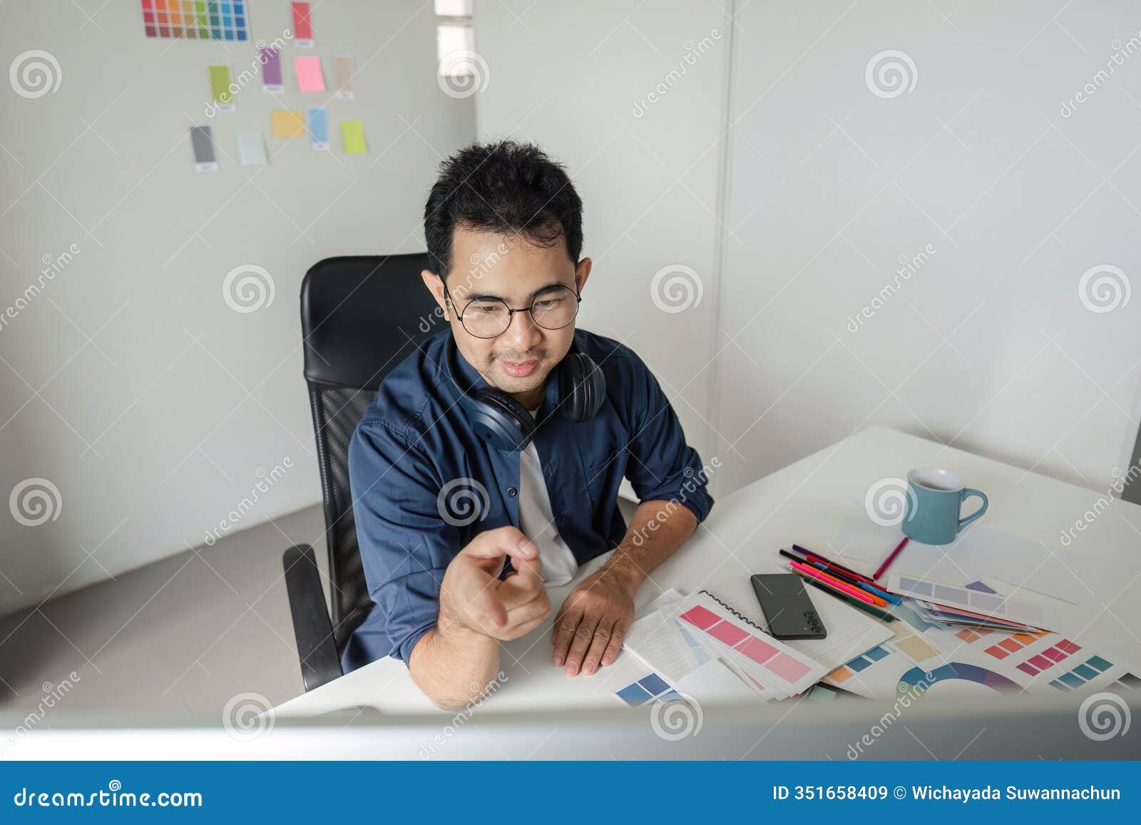 Creative Graphic Designer Working in Modern Design Studio with Color ...