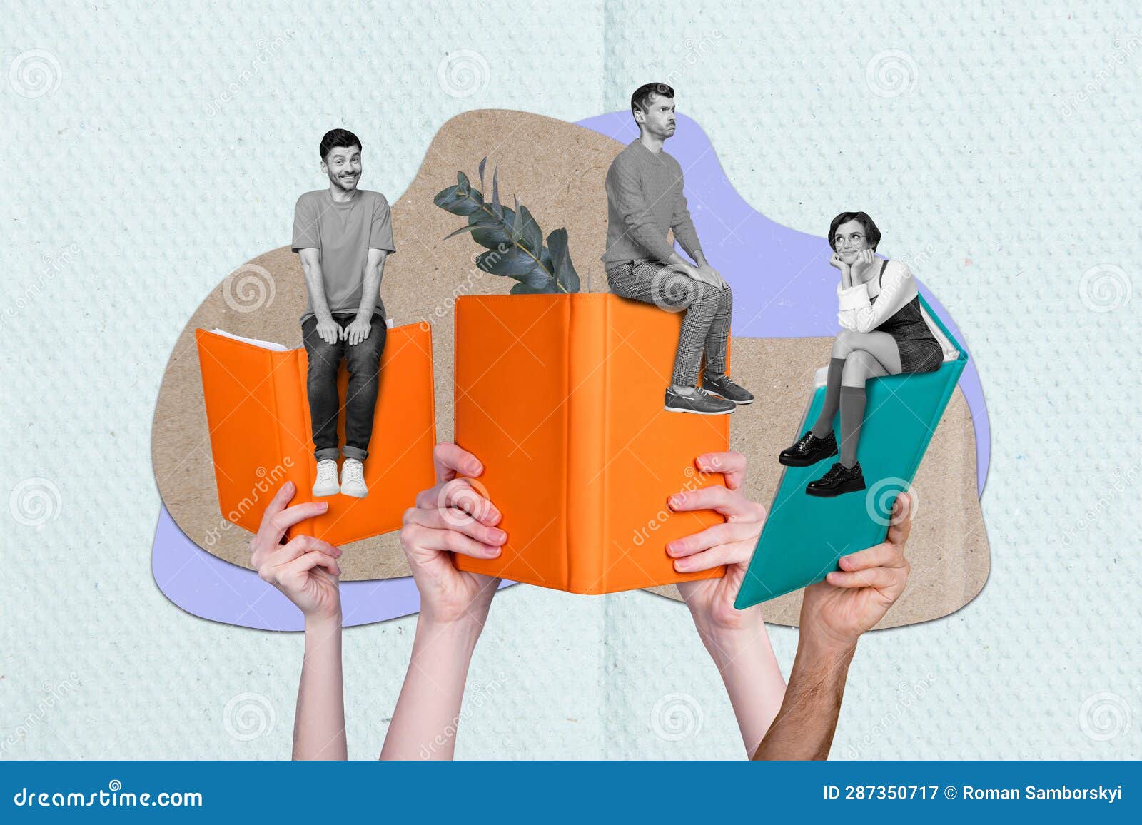 Creative Graphics Collage Image of Charming Smiling People Enjoying ...