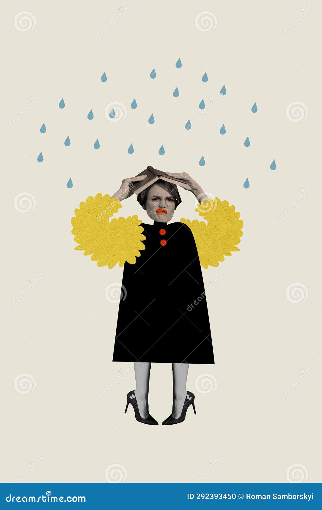 Creative Graphics Collage Image of Funky Lady Dislike Falling Head Rain ...