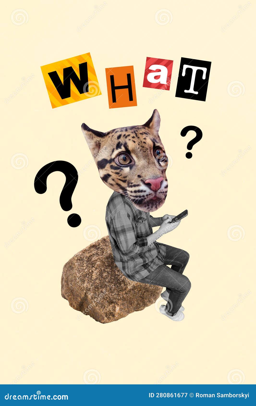 Creative Graphics Collage Image of Impressed Cat Head Guy Getting ...