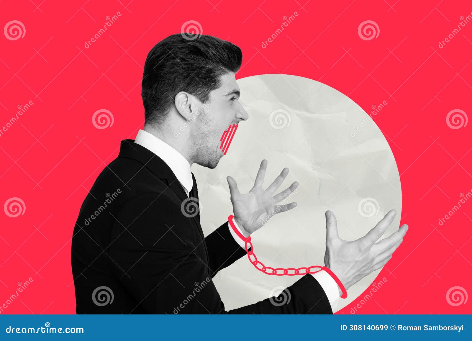 Creative Graphics Collage Image of Prisoned Guy Closed Eyes Handcuffs ...