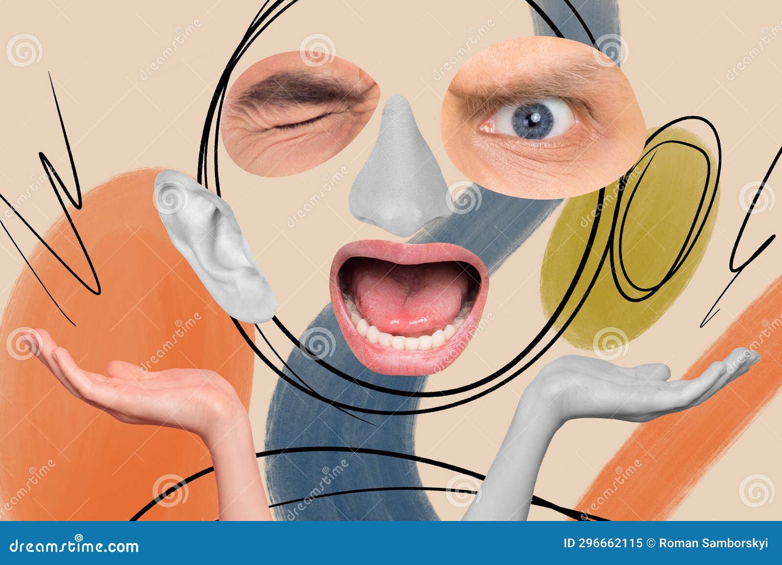 Creative Graphics Collage Painting of Impressed Face Elements Guy ...