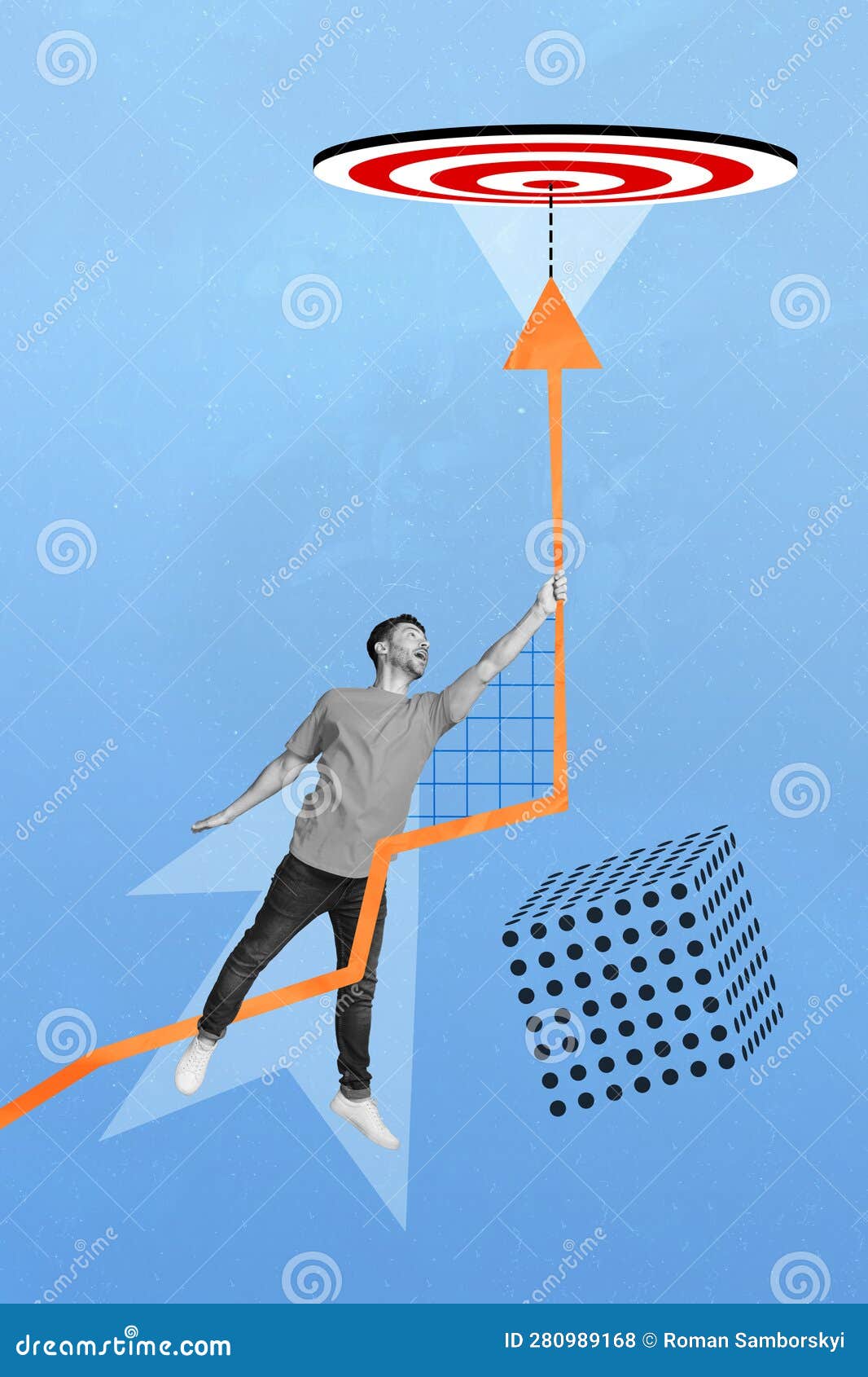 Creative Graphics Collage Painting of Purposeful Guy Looking Achieving ...