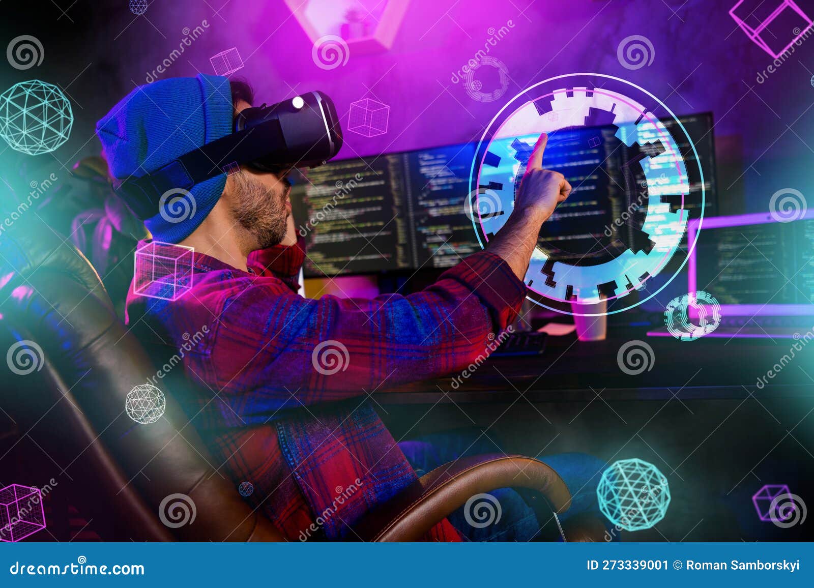 Creative Graphics Metaphor Collage of Young Guy Programmer Using ...