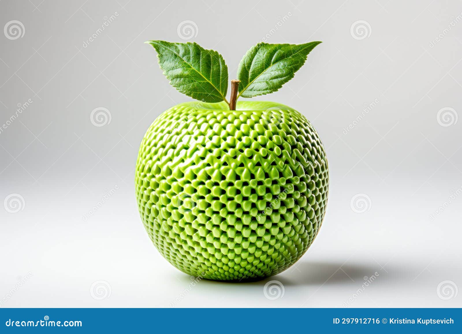 Creative Green Apple with Textured Stylized Surface, Crowned with a ...
