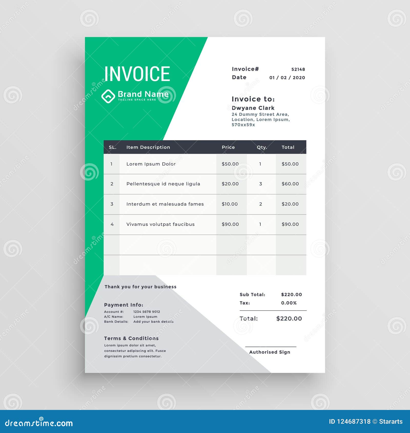 Creative Green Invoice Template Design Stock Vector - Illustration of ...