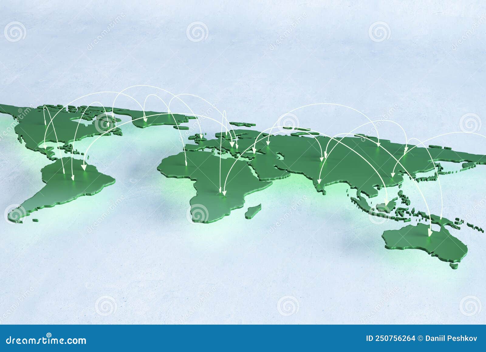 Creative Green World Map with Arrows on Light Background. Geography and ...